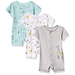 Simple Joys by Carter's Baby 3-Pack Snap-up Rompers, Aqua Blue Forest Animals/Grey Mini Stripe/White, 0-3 Months