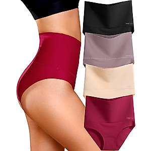 FINETOO Tummy Control Underwear for Women High Waisted Nylon Brief No Show Womens Bikini Seamless Panties 4pack S-XXXL