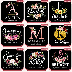 Zexpa Apparel Customized Black Apron for Mom, Personalized Mother's Day Gift Name, Initial