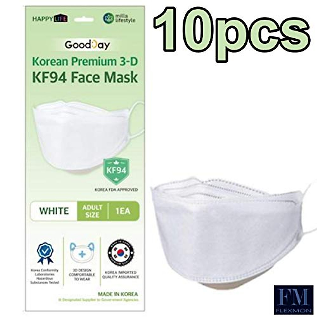 (Pack of 20) (10PCS BLACK,10PCS WHITE Combo set) [Good day] Premium 3D Disposable BLACK AND WHITE KF94 Face Mask, Protective Covering Dust Mask, Individual Packs, Made in Korea.