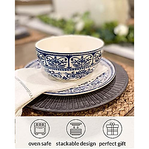 Sonemone Blue Floral Dessert Plates, Set of 6, 6 Inch Small Appetizer Plates, for Cake, Snacks, Ice Cream, Side Dish, Ceramic, Microwave & Dishwasher Safe