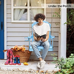 VINGLI Heavy Duty 880 LBS HDPE Porch Swing Outdoor with Rotatable Cup Holder, 1-Person Patio Hanging Swing with Adjustable Chains for Porch, Yard, Tree, Garden (Lake Blue)