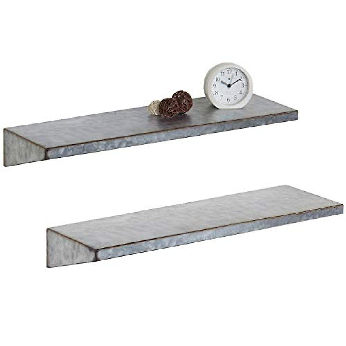 MyGift Silver Galvanized Metal Floating Shelves for Wall, Decorative Display Shelf, Set of 2