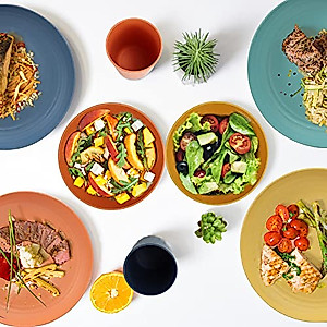 Wheat Straw Dinnerware Sets (28Pcs) POTENTCERA Microwave Dishwasher Safe Unbreakable Dinnerware, Kids Toddler Camping Plates Cups and Bowls Set Picnic Dishes Dorm Dishware Reusable Lightweight