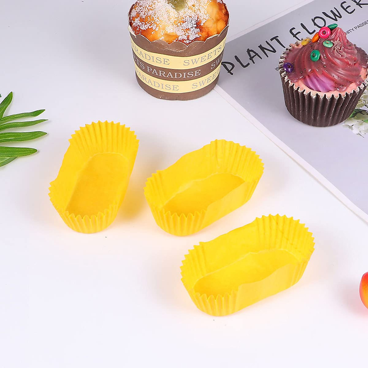 1000pcs Oval Cake Paper Cups Boat Shape Paper Tray Cake Cup Bread Baking Cups Grease Proof Cupcake Liners for Cake Balls Muffins Cupcakes Yellow