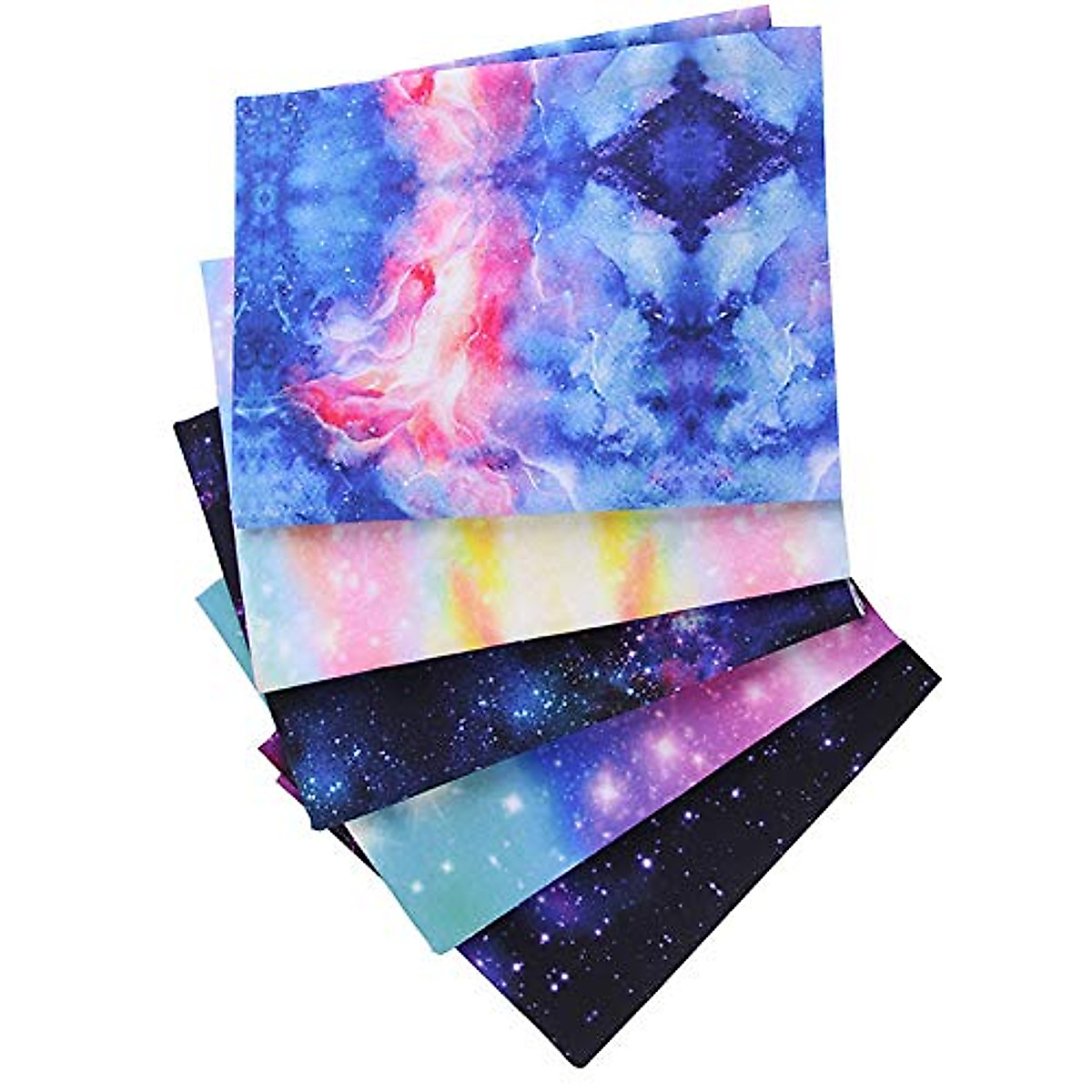 5PCS Galaxy Universe Space Cotton Fabric Bundles 20 x 20 Inch Printed Fat Quarter Fabric Pre-Cut Squares Sheets Fabric for Patchwork Sewing DIY Crafting Quilting Fabric