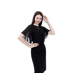 TONGFANTFL Capelets for Soft Chiffon Shawls Wraps Shrug for Wedding Evening Dress Cape Cover Up for Women (Black)