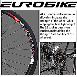 EUROBIKE Road Bike,54cm Frame Road Bicycle for Men and Women,21 Speed Adult Bike,Disc Brake 700C Bike,Blackwhite (Blackwhite-54cm)