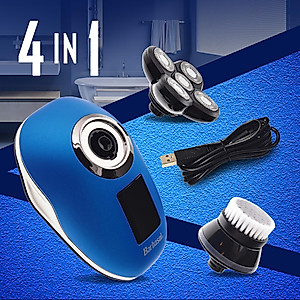 Barbasol Signature Series Rechargeable Wet and Dry Rotary Head Shaver with Stainless Steel Blades, Cleansing/Buffing Brush and LCD Screen