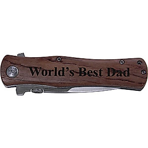 World's Best Dad Folding Stainless Steel Pocket Knife, (Wood Handle