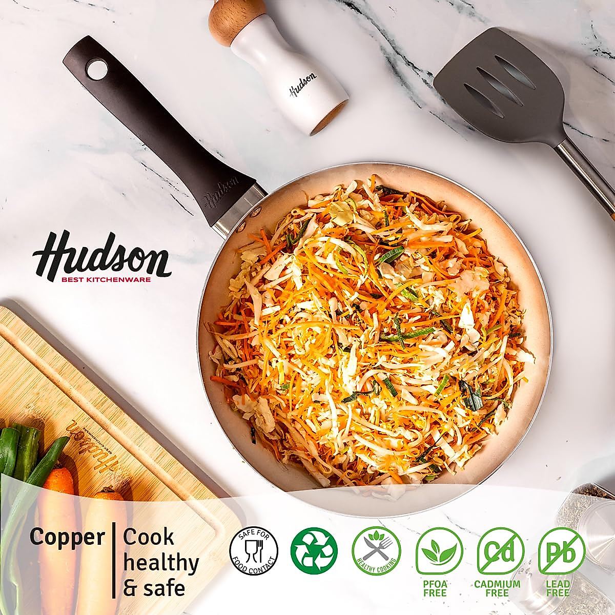 HUDSON Crepe Pan has Ceramic Nonstick, 8.7, Cookware, Pots and Pans, Copper