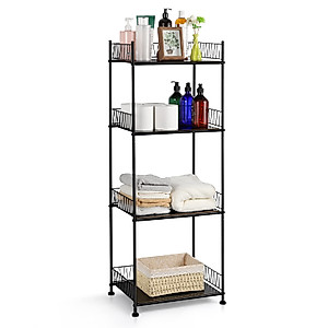 OYEAL Bathroom Shelves Freestanding Bathroom Towel Storage 4 Tier Wire Shelving Unit Bathroom Standing Shelf Floor Organizer for Pantry Kitchen Laundry Room Organization, Black
