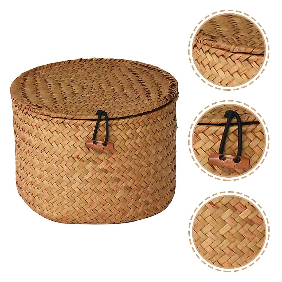 STOBAZA Wicker Storage Basket Round Storage Basket Desktop Sundries Organizer Lidded Basket Bin Gifts Basket Snacks Candy Container Toilet Paper Roll Box for Home Office Bedroom Centerpiece Tray