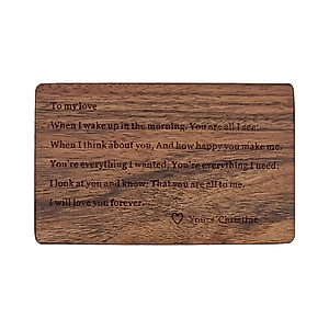 MOJIA Personalized Engraved Wood Wallet Insert Card for Men Women, Custom Wallet Cards for Husband from Wife, Mini Love Note, Boyfriend Deployment Gift (Red wood)