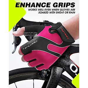 Tanluhu Cycling Gloves Mountain Bike Gloves Half Finger Road Racing Riding Gloves Breathable Shock-Absorbing Biking Gloves for Men and Women (Pink, M)