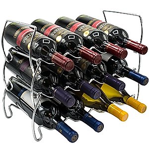 Sorbus® 3-Tier Stackable Wine Rack - Classic Style Wine Racks for Bottles - Perfect for Bar, Wine Cellar, Basement, Cabinet, Pantry, etc - Hold 12 Bottles, Metal (Silver)