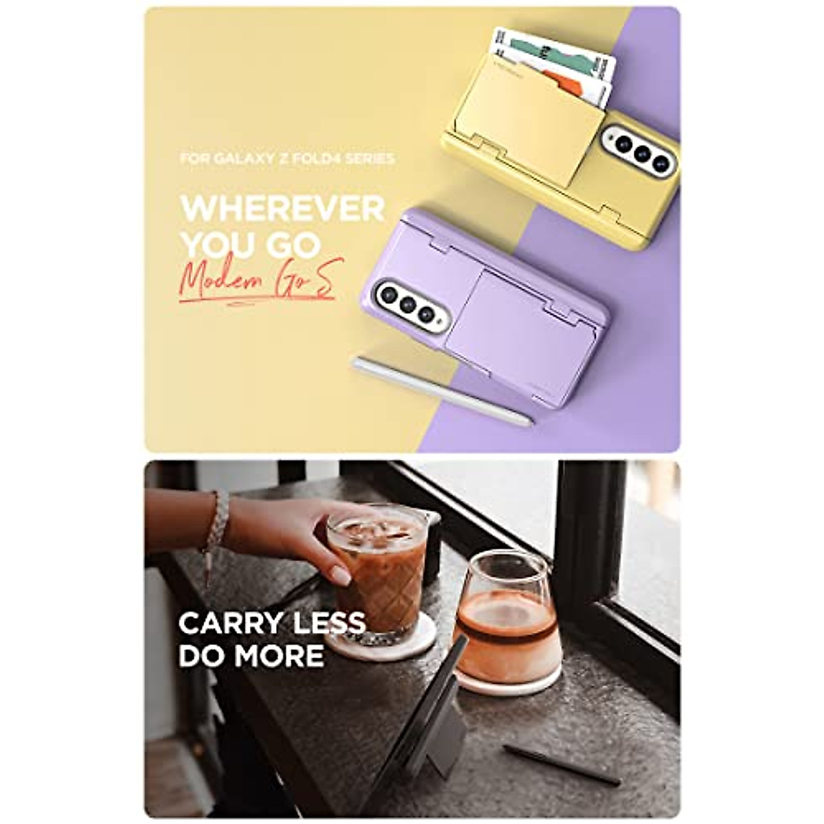 VRS DESIGN Terra Guard Modern GO S Phone Case for Galaxy Z Fold 4 5G (2022), Premium Modern Neat Style Hinge Protection Card Case with S Pen Compartment (Matte Black/Renewed)