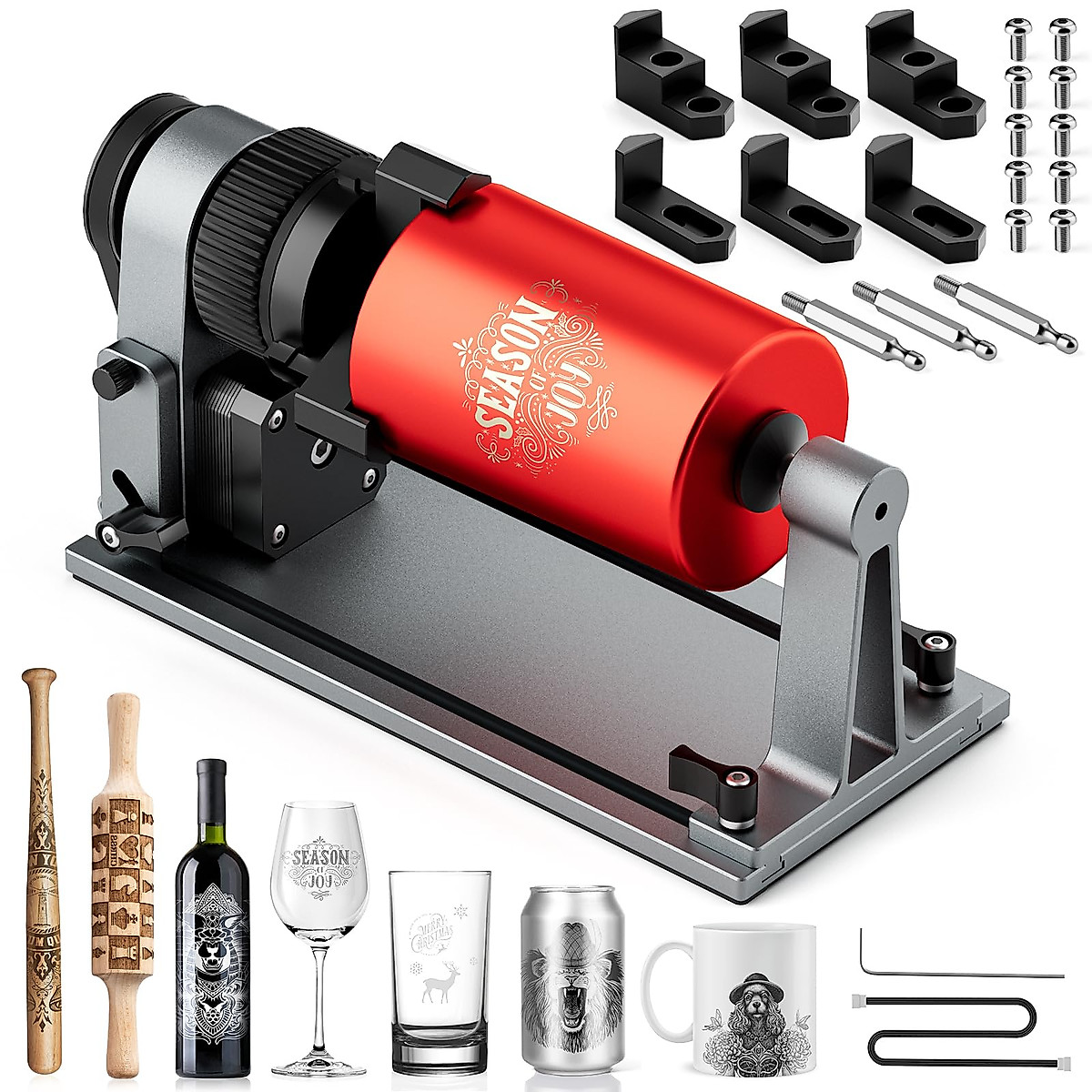 Woxcker ARot8 Rotary Roller, 4 in 1 Multi-Function Chuck Rotary Roller, Adjustable Jaw Chuck Rotary for Engraving Cylindrical Objects, Tumbler, Baseball Bat, Ring, Compatible with Most Engraver