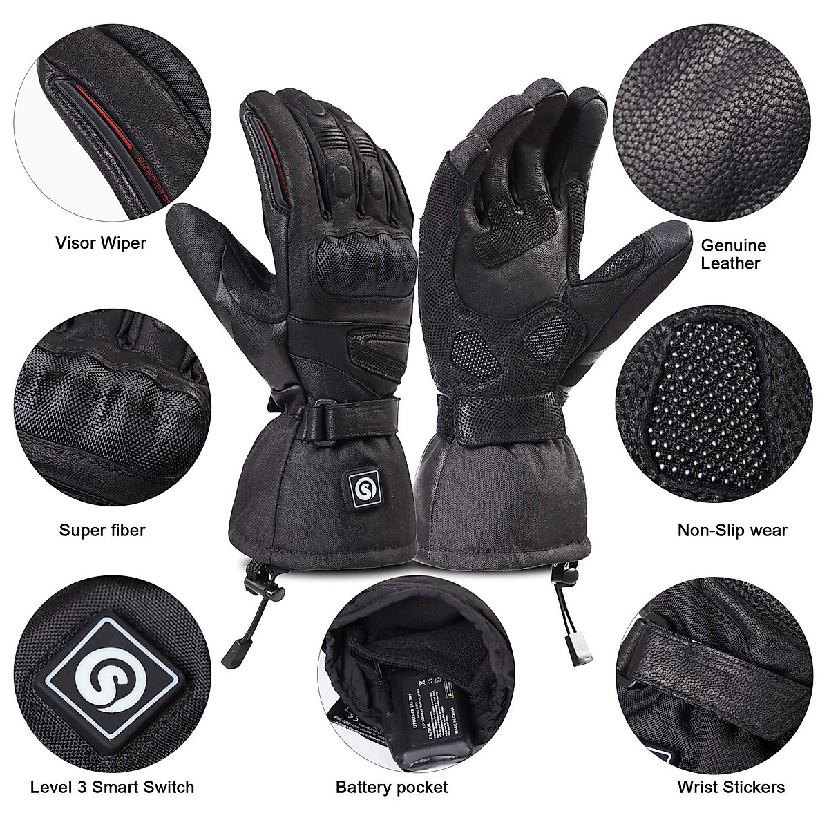 day wolf Heated Motorcycle Gloves Waterproof 7.4V 2200MAH Electric Rechargeable Battery Gloves for Winter Biking Skiing Cycling Hunting Fishing Ski Snow Men Women (M)