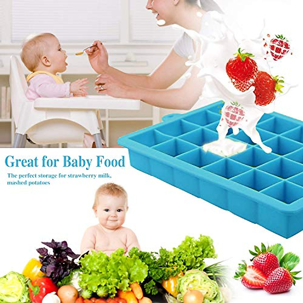 Ice Cube Trays 3 Pack, Morfone Silicone Ice Tray with Removable Lid Easy-Release Flexible Ice Cube Molds 24 Cubes per Tray for Cocktail, Whiskey, Baby Food, Chocolate, BPA Free