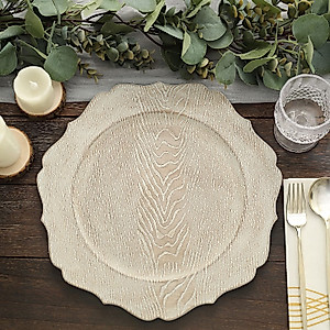 Efavormart 6 Pack | 13" Rustic White Wooden Textured Acrylic Charger Plates With Scalloped Rim