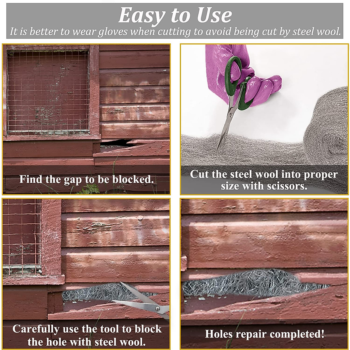 2Pack Steel Wool Pads for Mice Control, Fill Fabric DIY Kit, Coarse Wire Mesh Roll Hole Filler for Mouse, Hardware Cloth Gap Blocker for Holes/Wall Cracks/Pipeline/Siding/Vents in Garden House (13FT)