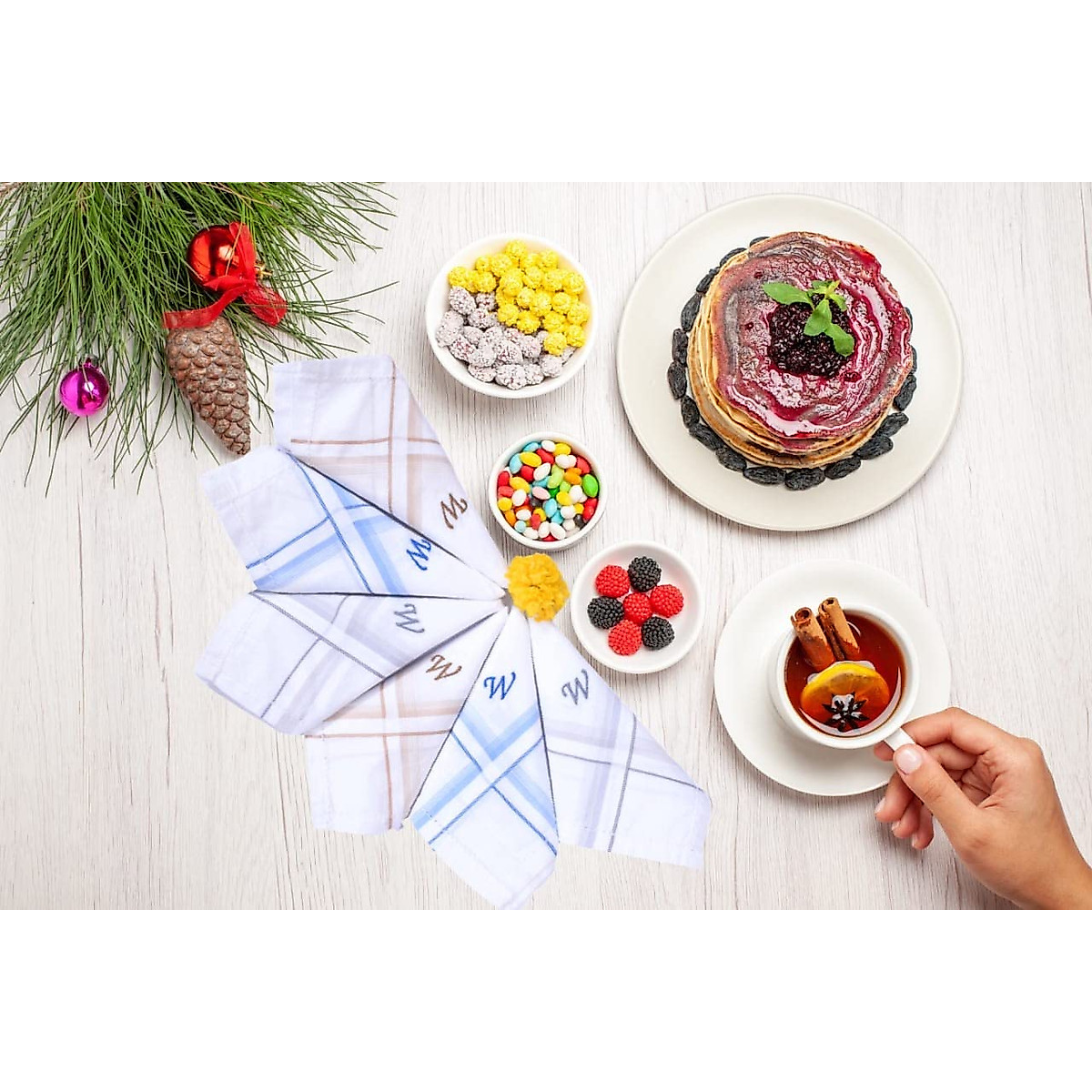 ANTONIA Personalized Handkerchief Cotton for Men with Embroidered W Initials Alphabets for Wedding, Gift, and Formal Occasions (Pack of 6) Multi Color