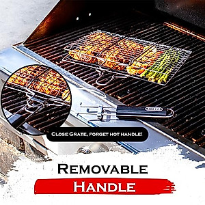 SHIZZO Shallow Grill Basket Set, Grilling Accessories Barbecue BBQ, Stainless Steel Folding Portable Outdoor Camping Rack for Fish, Shrimp, Vegetables, Cooking Accessories, Gift for Family, Freinds