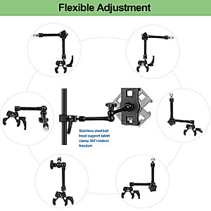 Mippko Tablet Holder for Microphone Stand and Mic Music Stand,Compatible with 4.7~12.9 inch iPad/Nexus/LG G Pads/e-Reader/iPhone,Multi Angle Adjustable 10 inch Long Aluminum Alloy Mount