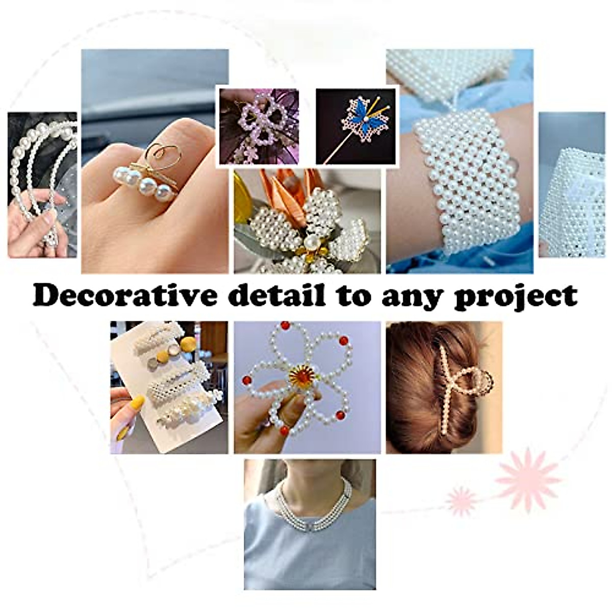 HILELIFE 1500pcs Pearl Beads for Jewelry Making, 4mm 6mm 8mm 10mm Round Loose Pearls Beads with Hole, Bracelet Pearls for Crafts, White Pearls for Jewelry Making