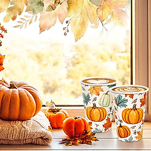 Thanksgiving Disposable Paper Cups 30 Pack, Pumpkin Maple Leaves Paper Cups, Fall Drinking Cups for Hot and Cold Beverages 12 Ounce, Thanksgiving Dinner Autumn Harvest Fall Party Supplies