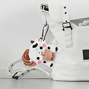 MOLOVA Case for Airpods 1&2,Soft Silicone 3D Cute Funny Cool Fun Cartoon Character Kawaii Fashion Cover with Keychain (Boba Tea Cow)