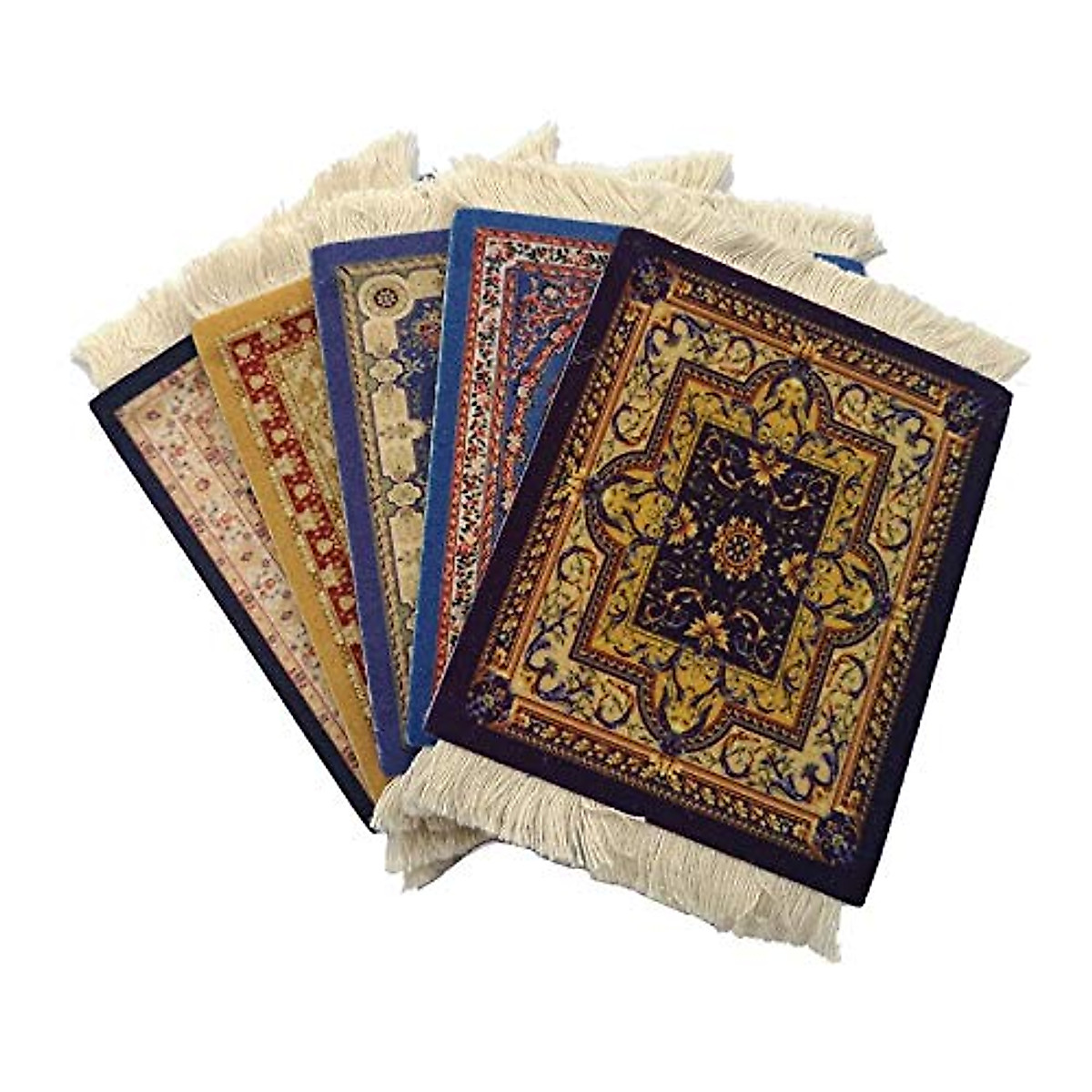 Carpet Coasters – Oriental Design Fabric Carpet Drink Mats Set of 4 pcs Table Coasters Tassel Carpet Coaster (blue mix 5pcs)