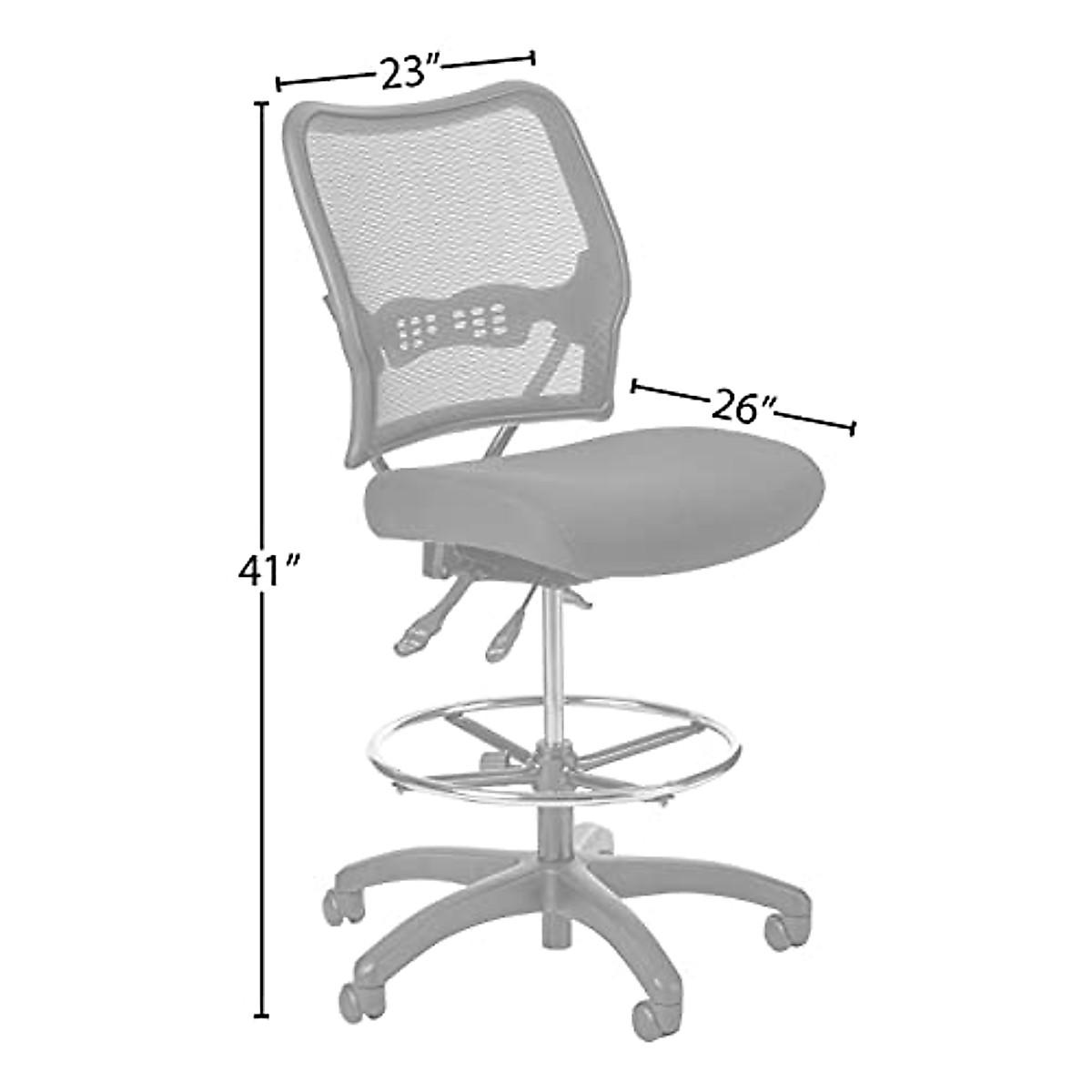 SPACE Seating Deluxe AirGrid Back with Mesh Seat, Adjustable Footring, Dual Function Control and Nylon Base Drafting Chair, Black