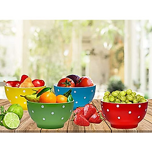 Bruntmore 20 Ounce polka Dot ceramic bowls, Dessert Bowls Set Of 4, 20 Oz Porcelain Dip Ice Cream Bowls, Serving Bowls,Microwave,Pasta Bowls Best for Christmas Gift