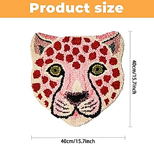 SISEY Soft Small Area Rugs, Tiger Shaped Rug Cute Cartoon Animals Lion/Panda Bath Mat Imitation Cashmere Non-Slip Absorbent Mats Carpet Door Use for Shower, Bedroom, Living Room, Pink Leopard