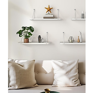 Afuly White Shelves for Wall, Floating Shelf Bathroom, Wall Mounted Shelves for Bedroom Living Room, Over Toilet Shelves Storage Display Organizer Modern Home Decor, 16inch Set of 2