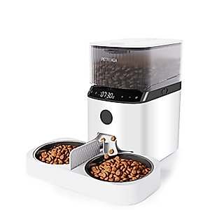 PETVIAGA Automatic Cat Feeders for Two Cats, 5L Multiple Cat Feeder with Timer, 2-Way Divider & Dual Stainless Steel Bowls, Timed Dog Food Dispenser for Dry Food with 1-6 Meals & 20 Portions Control