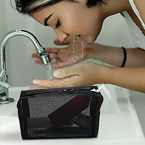 Frienda 10 Pieces Mesh Makeup Bag Portable Mesh Cosmetic Bag Black Zipper Pouch Breathable Travel Toiletry Bag for Home Offices Travel Accessories Organizer