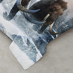 AILONEN 3D Mammoth Comforter Set Queen Size, Wild Animal Theme Bedding Set for Livingroom Decor,Glacial Mammoth Migration Duvet Set for All Ages,1 Quilt and 2 Pillowcases,3-Piece