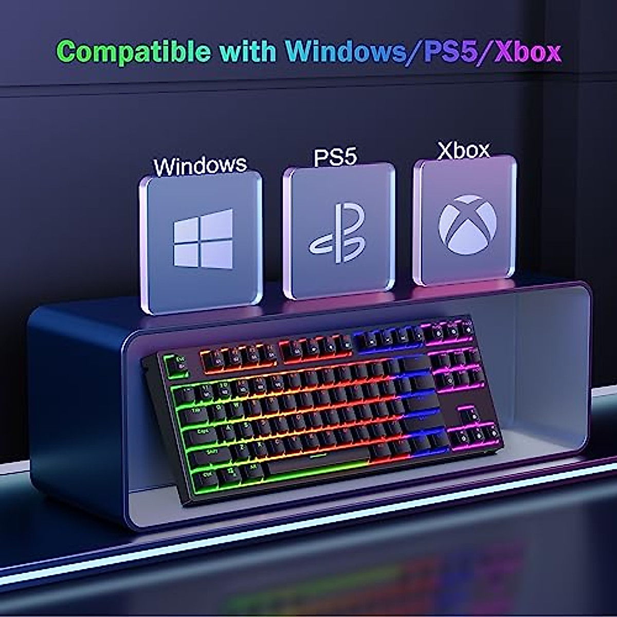 TECURS Gaming Keyboard Mechanical Wired LED Keyboard 5 Macro Keys 87 Keys Compact Teclado Mecanico TKL Gamer Keyboard with Red Switch for PC Computer Laptop Xbox PS4 PS5