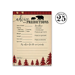 LUMBERJACK Prediction and Advice Cards,Pack of 25,Country Buffalo Plaid Rustic BOY Baby Shower Games, New Parents, Mommy & Daddy Message, Couples Coed Shower Activity Keepsake Book G805-PDAV