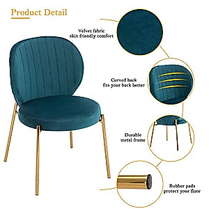 DAGONHIL Velvet Dining Chair,Upholstered Vanity Chairs with Golden Metal Leg,Set of 2(Teal Green)