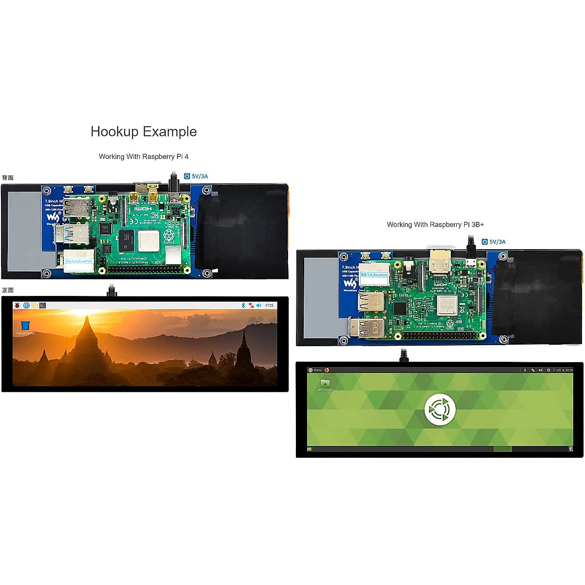 waveshare 7.9inch HDMI LCD 400x1280 Capacitive Touch Screen IPS Screen Display 5-Points Toughened Glass Driver Free for Raspberry Pi 4B/3B+/3B/2B/Zero/Zero 2 W/2 WH and Jetson Nano Windows 10/8.1/8/7