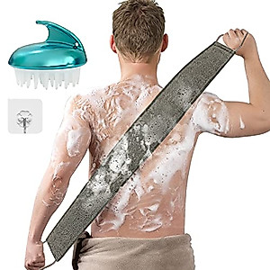 Loofah Back Scrubber, 35.4 Inch Exfoliating Back Scrubber for Bath Shower Scrubber for Men and Women, Luffa Scrubber to Deep Clean Your Skin, with Hair Shampoo Brush and Wall Hook