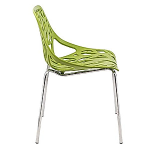 LeisureMod Modern Asbury Dining Chair with Chromed Leg, Set of 2, Green
