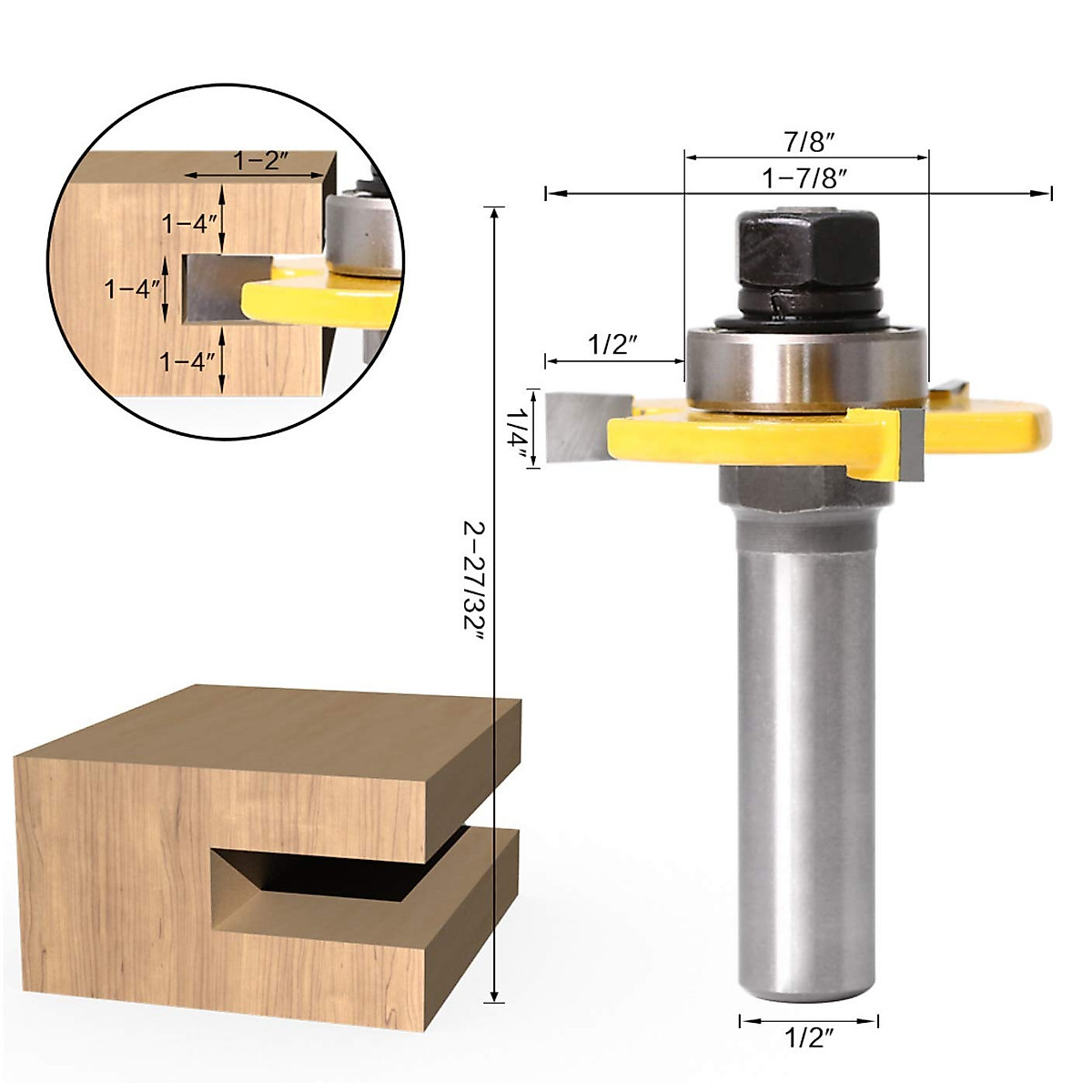 Lock Miter 45 Degree Joint Router Bits + 2Pcs Tongue and Groove Set [1/2-Inch Shank], APLUS 45° Lock Mitre Glue Joint Router Bit + Router Bit Set 3 Teeth T Shape, Wood Milling Cutter Woodworking Tool