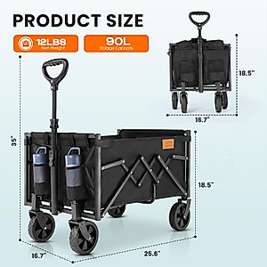 Uyittour Collapsible Wagon Cart Foldable with 220lbs Weight Capacity, Lightweight Portable Folding Utility Grocery Shopping Cart with Wheels for Camping Sports Beach and Shopping