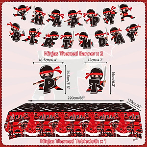 Ninja Birthday Party Decoration - Include Pattern Banner, Tablecloth, Plates, Napkins, Tableware, Karate Party Ninja Warrior Master Party Supplies for Boys Girls Baby Shower, Serves 20
