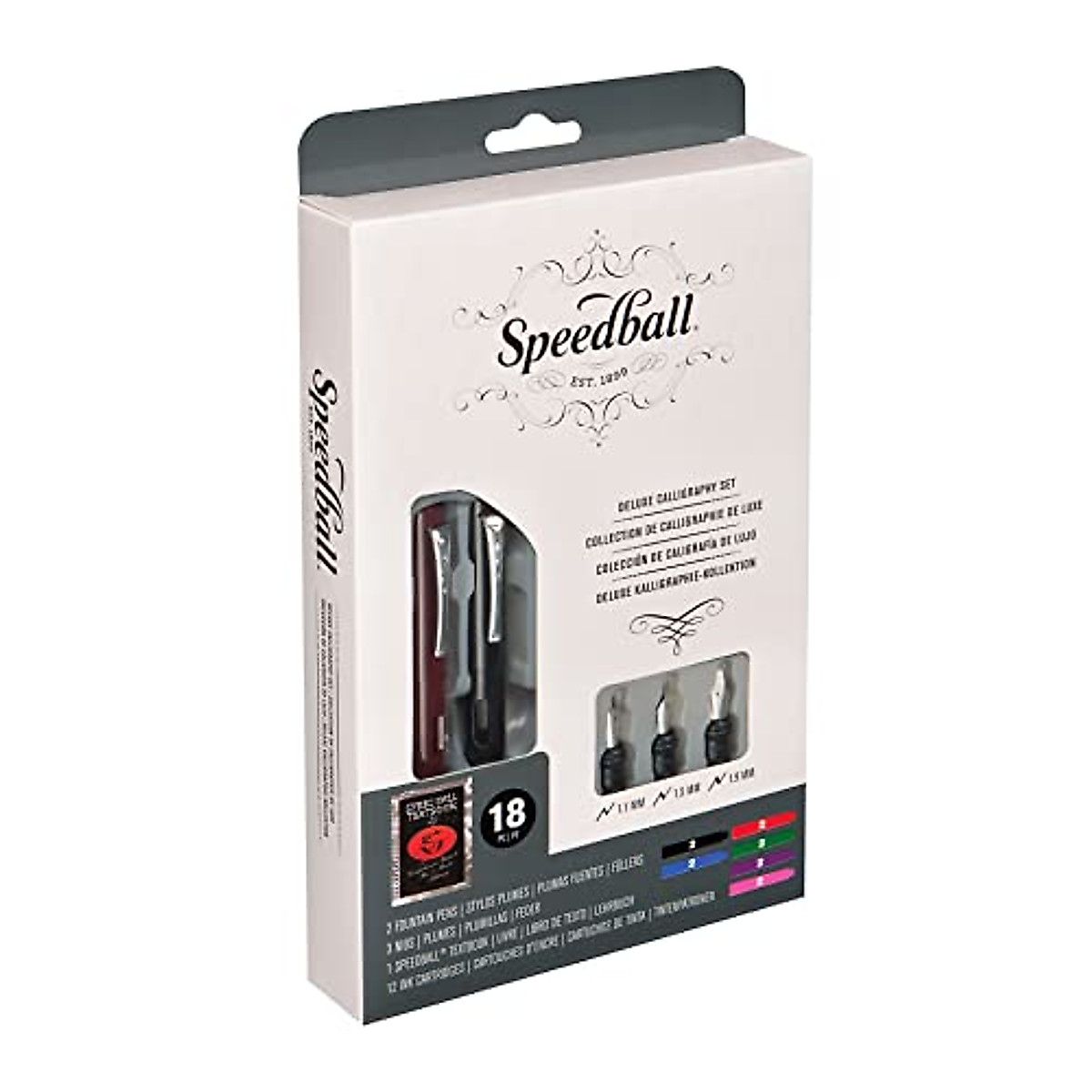 Speedball 002904 Calligraphy Deluxe Fountain Pen Set Pen Set - With 2 Pens, 3 Nibs, and 12 Assorted Ink Cartridges